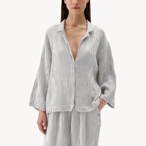 Striped Crinkle Cotton Shirt Blouse – POKOLOKO